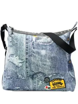 Dior 2001 Large Canvas Printed Denim Miss Diorella Messenger Bag Crossbody Bag - Blue