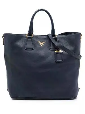 Prada Vitello Daino Convertible Tote Satchel - Blue