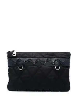 Prada 2013-2026 Saffiano Trimmed Tessuto Impunturato Clutch Bag - Black