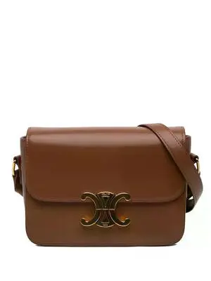 Celine 2024 Teen Shiny Calfskin Triomphe Crossbody Bag - Brown