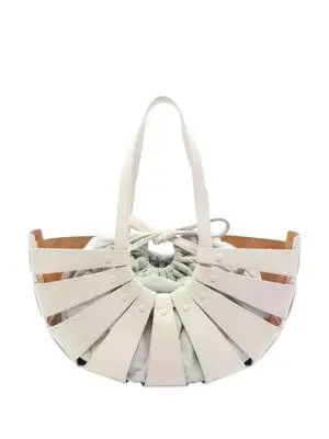 Bottega Veneta 2021-2022 Medium Calfskin Shell Bag Satchel - White