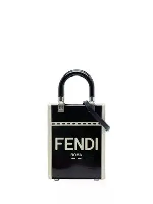 Fendi 2010-2026 Mini Patent And Canvas Sunshine Shopper Tote Satchel - Black