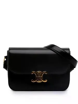 Celine 2025 Classique Shiny Calfskin Triomphe Crossbody Bag - Black
