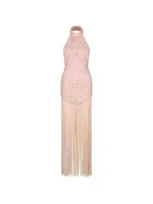 ATOIR Fringed Textured-finish Halterneck Dress - Pink
