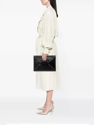 Valentino Garavani 2000-2017 Leather Rockstud Untitled Envelope Clutch Bag - Black