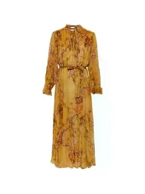 FORTE_FORTE Botanical-motif Tie-neck Maxi Dress - Yellow