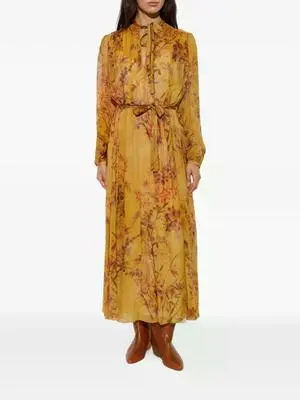 FORTE_FORTE Botanical Motif Tie-neck Maxi Dress