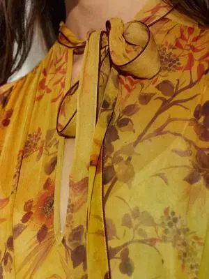 FORTE_FORTE Botanical Motif Tie-neck Maxi Dress