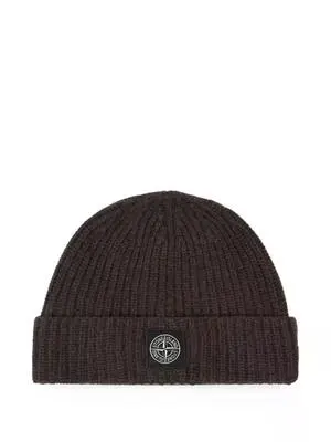 Stone Island Logo-patch Ribbed-knit Beanie Hat - Brown