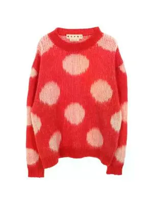 Marni Fuzzy Wuzzy Mohair Polka Dot Sweater - Red