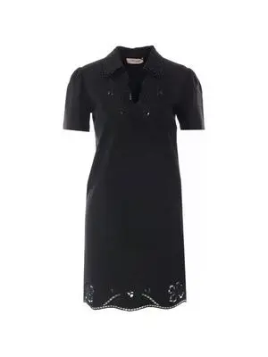 TWINSET Embroidered-detail V-neck Mini Dress - Black