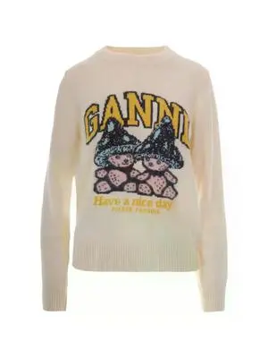GANNI Graphic-intarsia Crew-neck Sweater - Neutrals