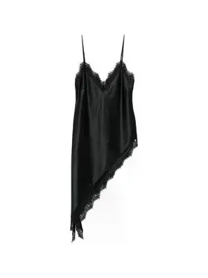 NISSA Lace-trim Asymmetric Top - Black