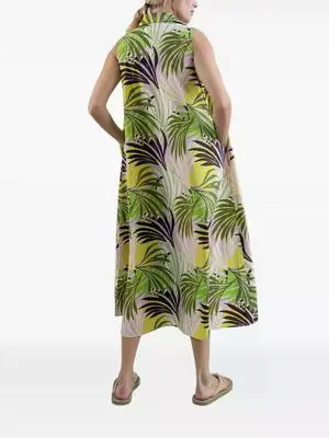 PSOPHIA Palm-print Cotton Midi Dress