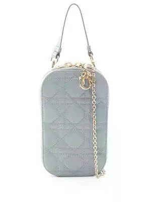 Dior 2021 Lambskin Cannage Lady Call In Phone Holder Satchel - Blue