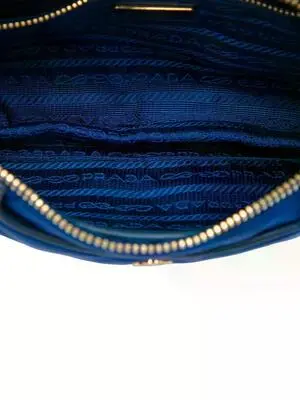 Prada 2000-2013 Saffiano Trimmed Tessuto Chain Crossbody Bag - Blue