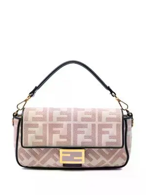 Fendi 2010-2026 Zucca Embroidered Canvas Baguette Satchel - Pink
