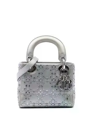 Dior 2017 Mini Satin Cannage Crystal Embellished Lady Satchel - Grey