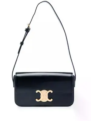 Celine 2023 Shiny Calfskin Triomphe Claude Shoulder Bag - Black