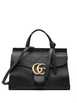 Gucci Small Gg Marmont Grained Calfskin Top Handle Satchel - Black