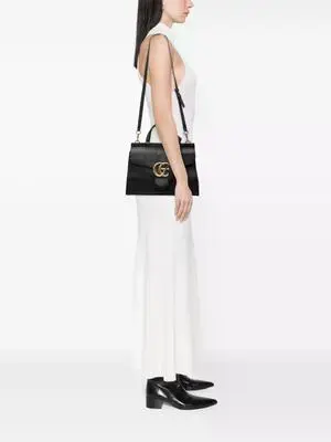 Gucci Small Gg Marmont Grained Calfskin Top Handle Satchel - Black