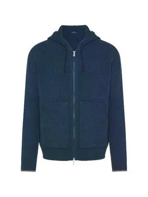 BARBA NAPOLI Ribbed-knit Zip-up Hoodie - Blue