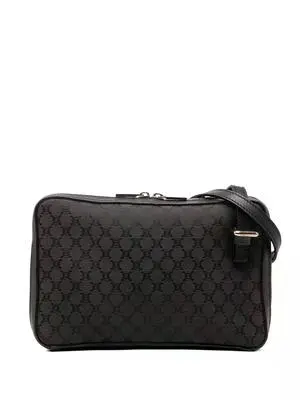 Celine 2000 Leather Trimmed Macadam Canvas Messenger Bag Crossbody Bag - Black