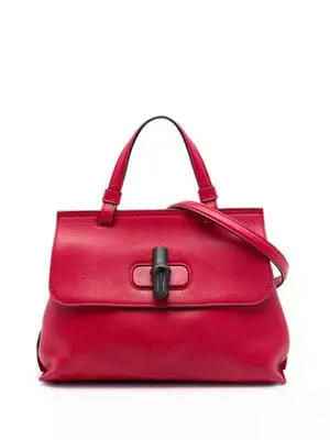 Gucci 2016-2026 Small Calfskin Bamboo Daily Satchel - Red