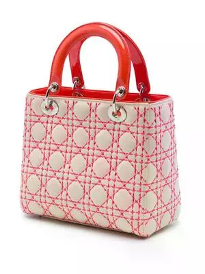Dior 2012 Medium Lambskin Cannage Stitched Lady Satchel - Neutrals