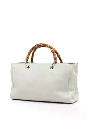 Gucci 2016-2026 Medium Calfskin Bamboo Shopper Satchel - White