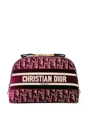 Dior 2021 Oblique Embroidered Velvet Cosmetic Pouch - Red