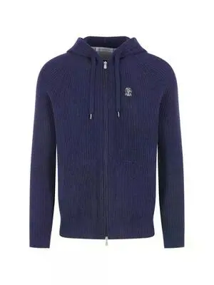 Brunello Cucinelli Ribbed-knit Zip-up Hoodie - Blue