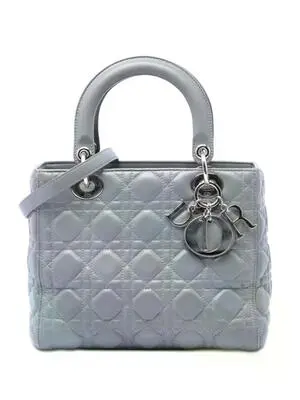 Dior 2015 Medium Metallic Lambskin Cannage Lady Satchel - Grey