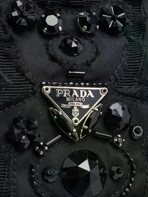 Prada 2000-2013 Beaded Tessuto Evening Bear Frame Handbag Shoulder Bag
