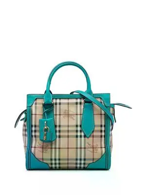 Burberry 2000-2017 Small Haymarket Check Coated Canvas Honeywood Tote Satchel - Blue