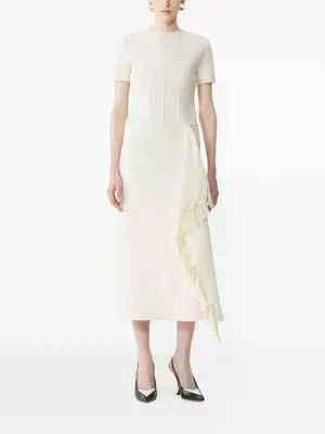 LANVIN Cotton Knit Fringed Asymmetrical Skirt - White