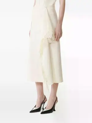 LANVIN Cotton Knit Fringed Asymmetrical Skirt - White