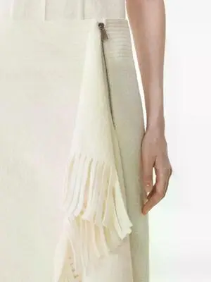 LANVIN Cotton Knit Fringed Asymmetrical Skirt - White