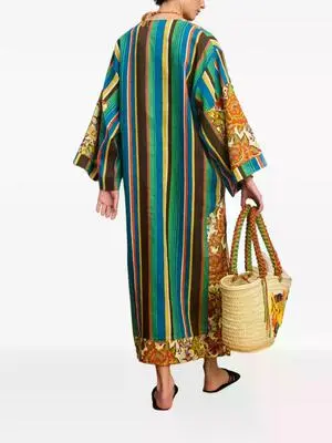 ALEMAIS Linen Midi Dress With Floral Print And Stripes