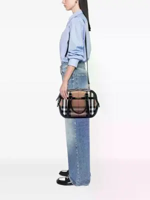 Burberry Leather Trimmed House Check Canvas Satchel - Brown