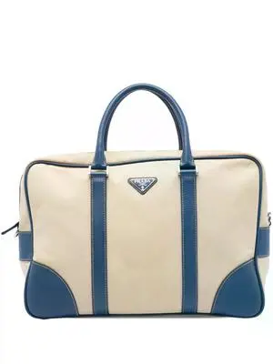 Prada 2013-2026 Saffiano Trimmed Canvas Briefcase Business Bag - Neutrals
