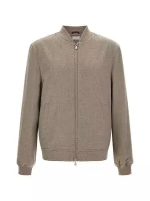 Brunello Cucinelli Mélange-texture Zip-up Bomber Jacket - Grey