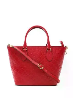 Gucci Calf Leather Guccissima Tote Bag - Red