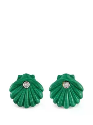 Mateo Venus Carved Malachite And Diamonds Earrings - Gold