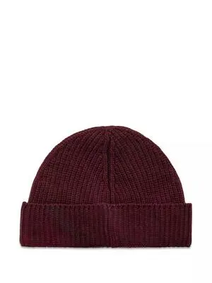 C.P. COMPANY Logo Patch Ribbed Beanie Hat - Red