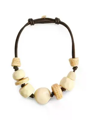 Liviana Conti Beaded Necklace With Gold-tone Logo Plaque - Neutrals