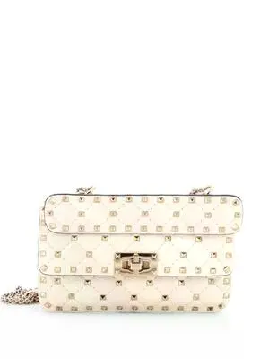 Valentino Garavani Rockstud Spike Flap Bag Quilted Leather Small Crossbody Bag - White