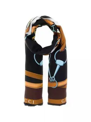 Gucci Equestrian-print Gg Scarf - Black