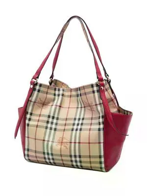 Burberry 2000-2017 Small Leather Trimmed Haymarket Check Coated Canvas Canterbury Tote Bag - Neutrals