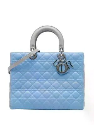 Dior 2014 Large Bicolor Lambskin Cannage Lady Satchel - Blue